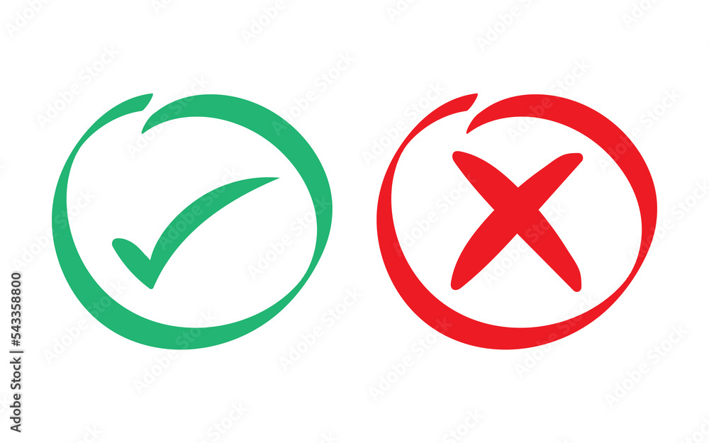 Cross check mark flat round button icon on white background. flat ...
