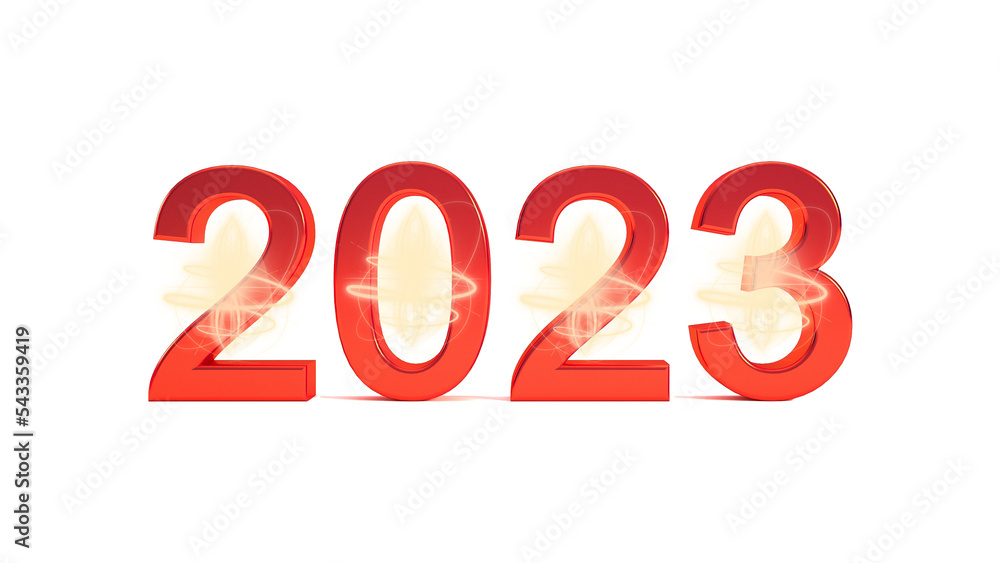 Red 2023 3d text isolated on transparent background with shiny color ...