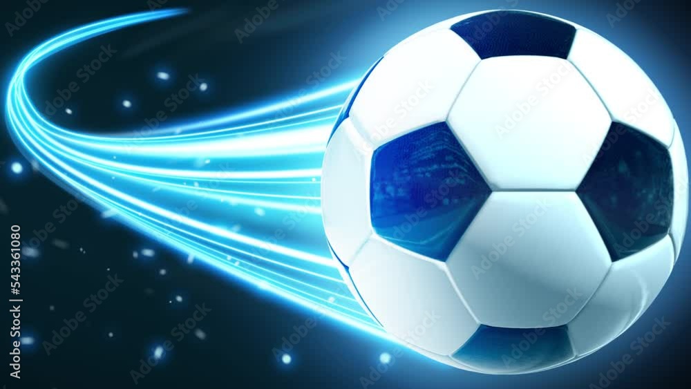 Soccer ball speed fast magic effect in blue flames and lights black ...