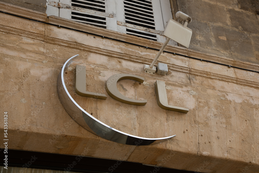 lcl logo sign text french bank brand signage on wall entrance Stock ...