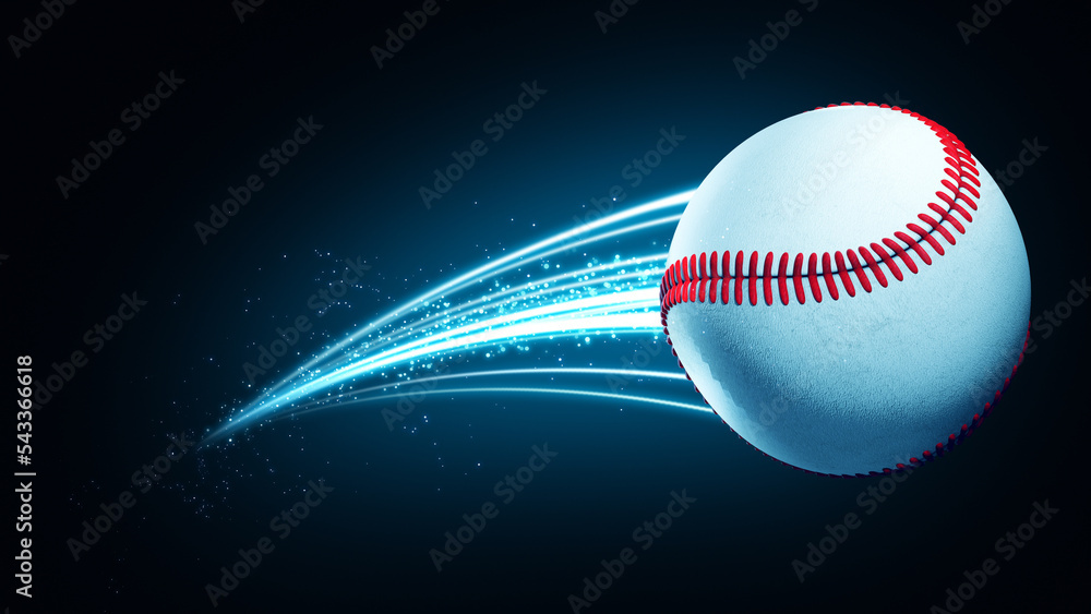 Baseball ball speed fast magic effect in blue flames and lights black ...