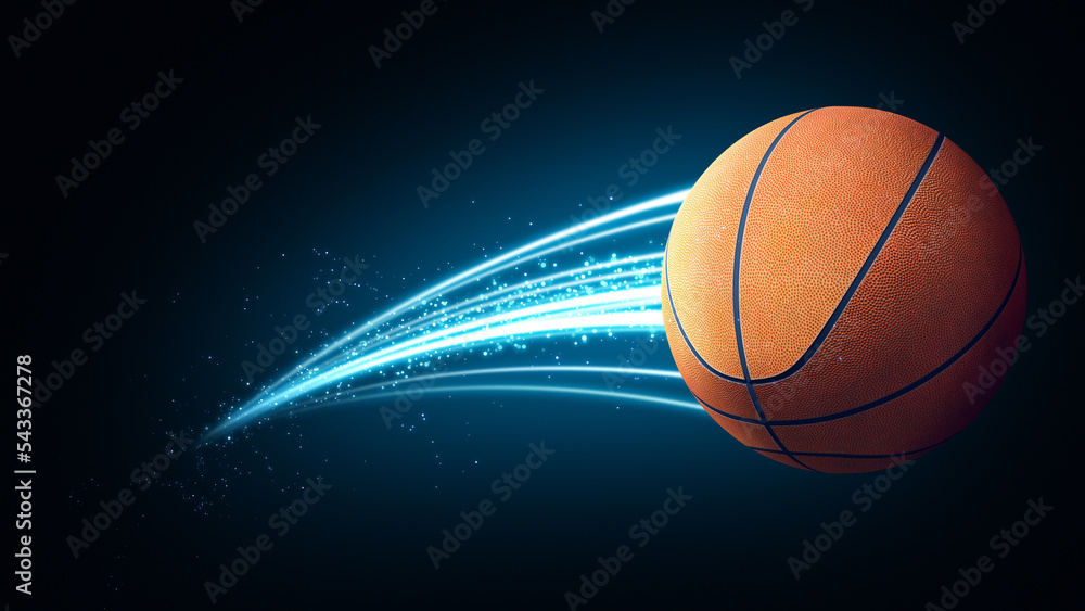 Basketball ball speed fast magic effect in blue flames and lights black ...