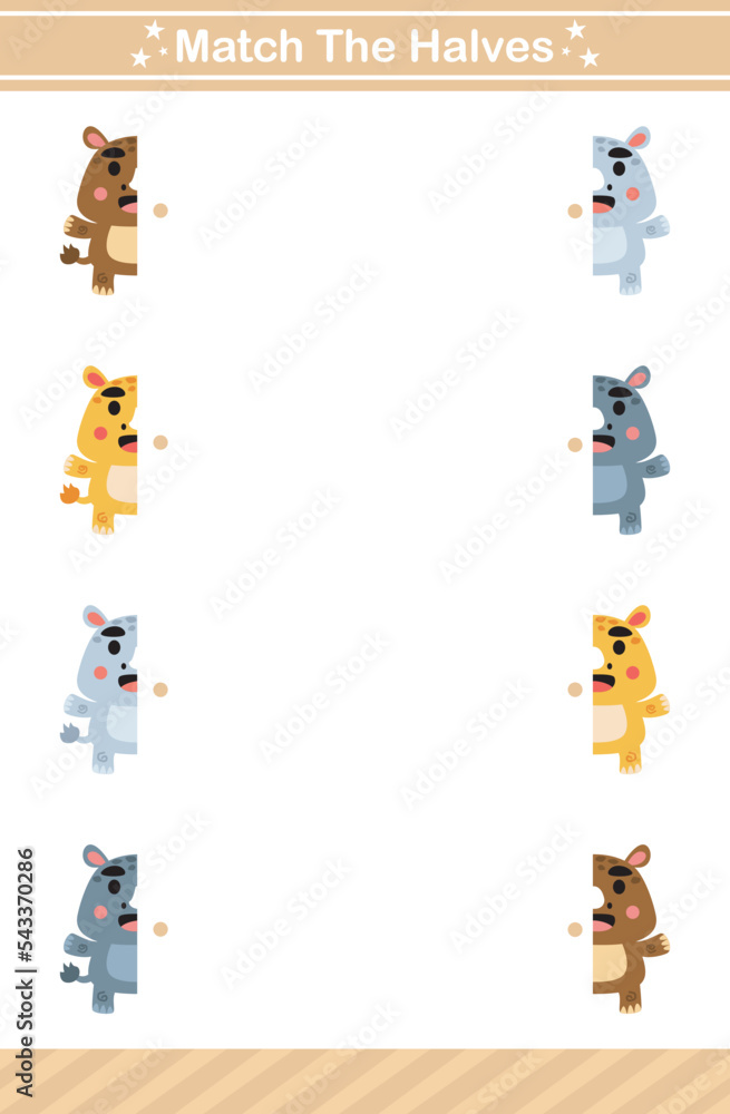 match the halves of carton animal game for children worksheet game for ...