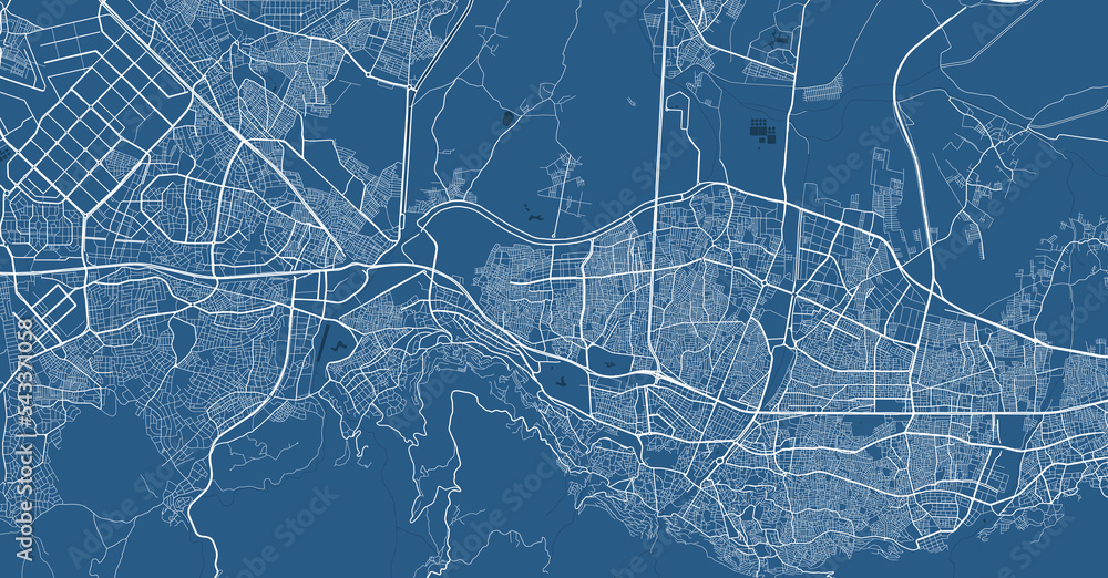 Detailed map poster of Bursa city, linear print map. Blue skyline urban ...