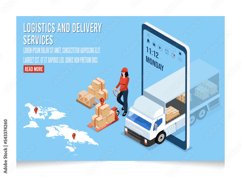3D isometric Logistics and Delivery services concept with People ...