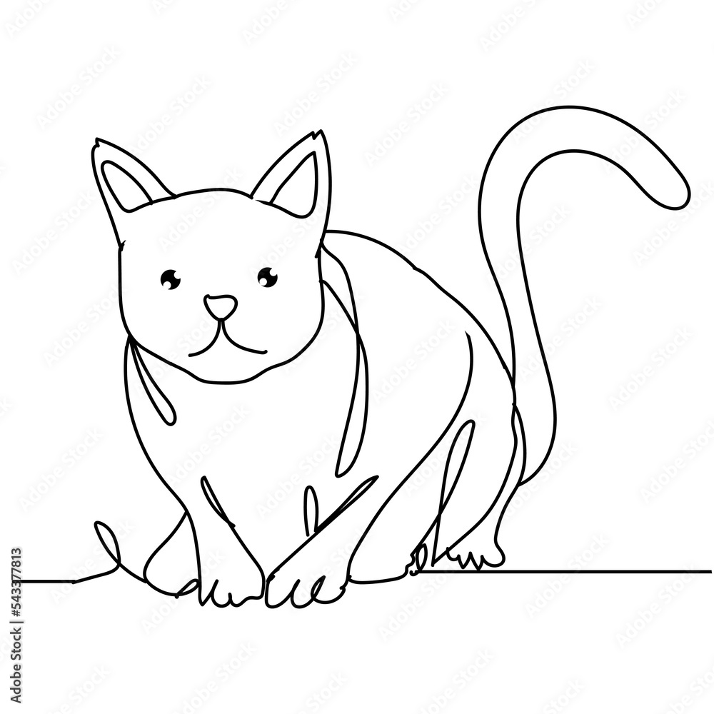 Cat in continuous line art drawing. Cartoon cat Continuous line drawing ...