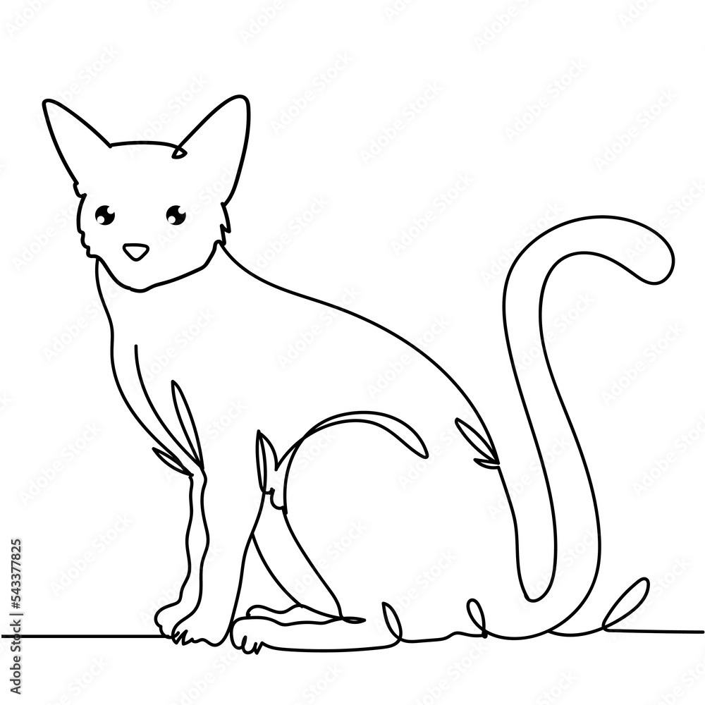 Cat in continuous line art drawing. Cartoon cat Continuous line drawing ...