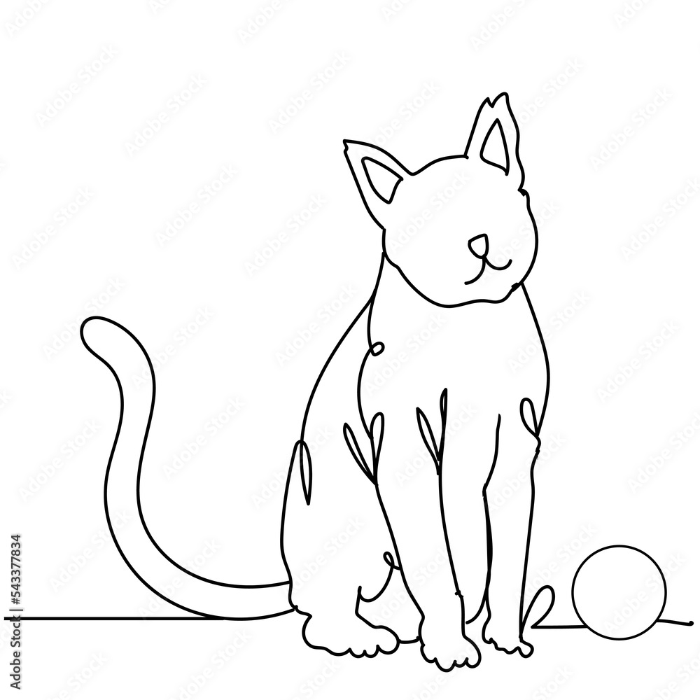 Single Continuous one line drawing of cat, cat silhouette Continuous ...