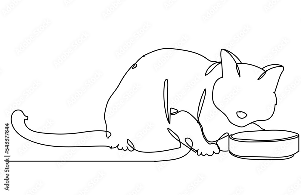 Cat in continuous line art drawing. Cartoon cat Continuous line drawing ...