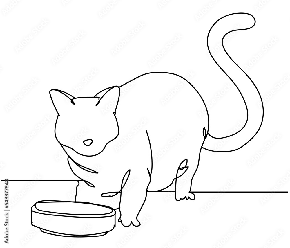 Single Continuous one line drawing of cat, cat silhouette Continuous ...