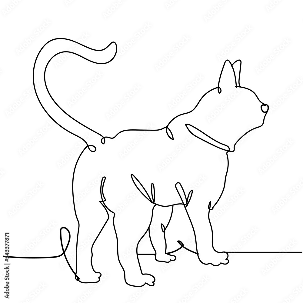Single Continuous one line drawing of cat, cat silhouette Continuous ...