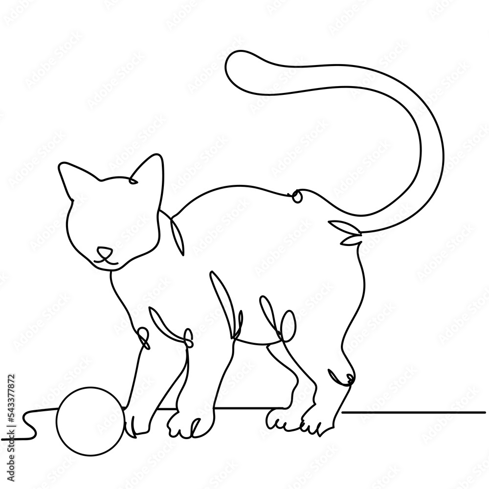 Cat in continuous line art drawing. Cartoon cat Continuous line drawing ...