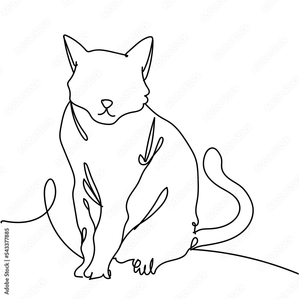 Continuous line drawing of cat silhouette on white background. Hand ...