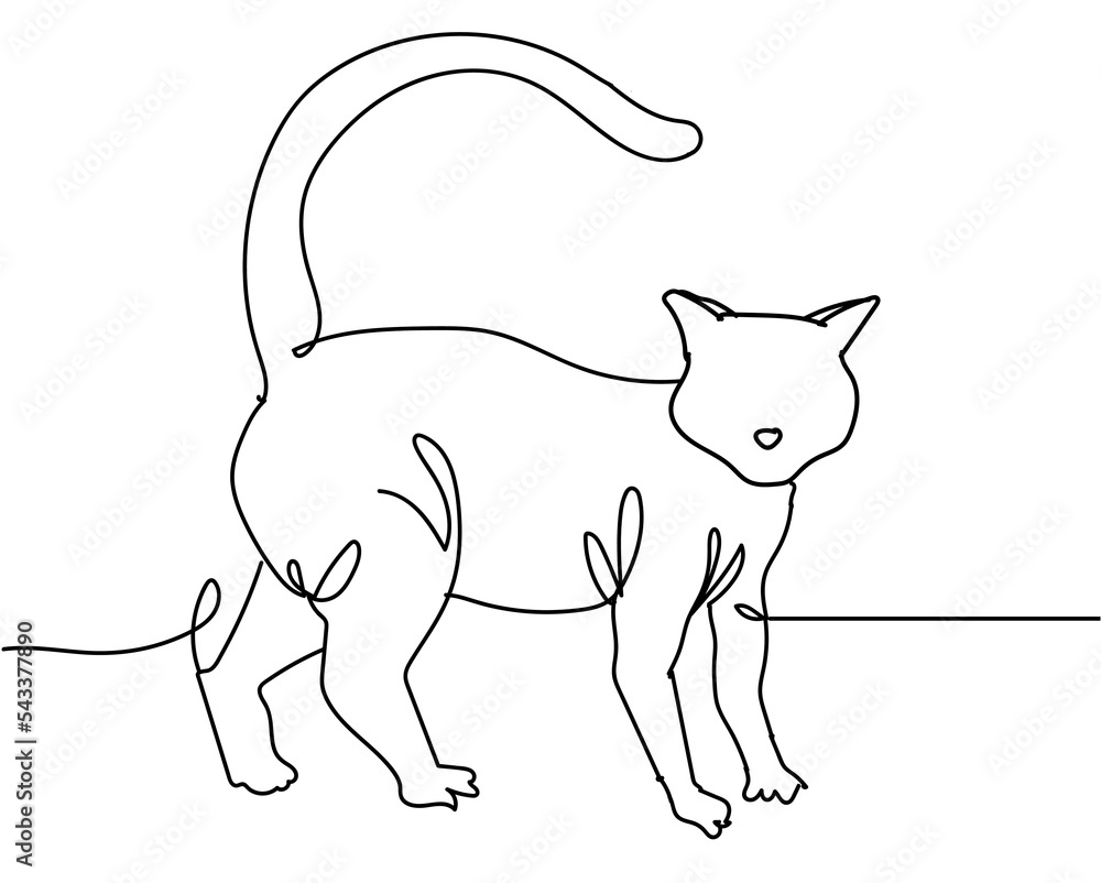 Single Continuous one line drawing of cat, cat silhouette Continuous ...