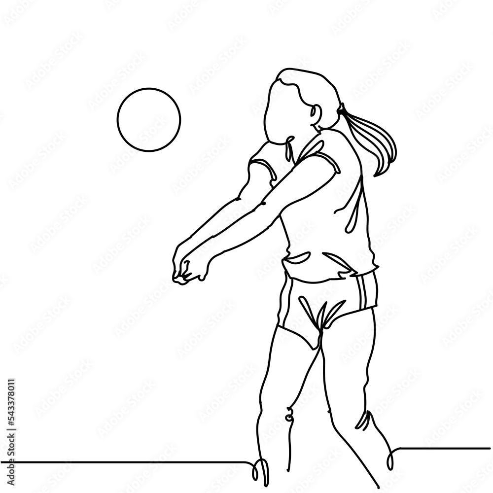 Continuous line drawing of female professional volleyball player with ...