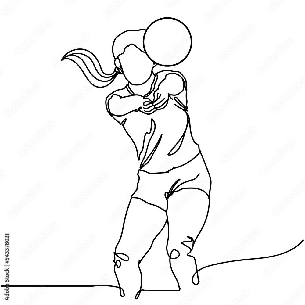 Single continuous line drawing of volleyball player. Hand drawn single ...