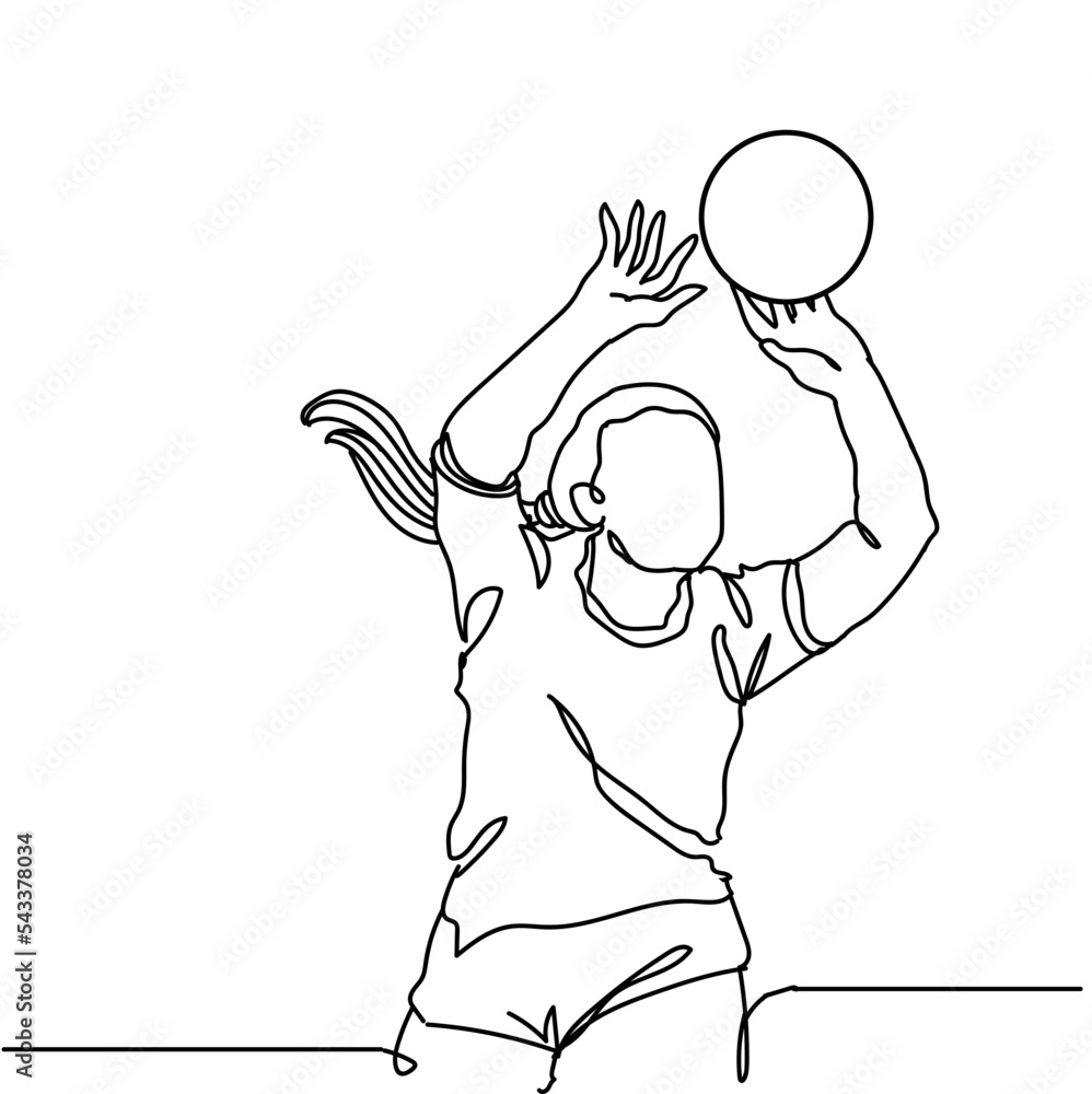 Continuous line drawing of female professional volleyball player with ...