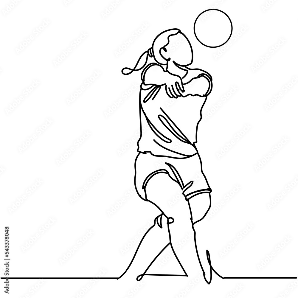 Continuous line drawing of female professional volleyball player with ...
