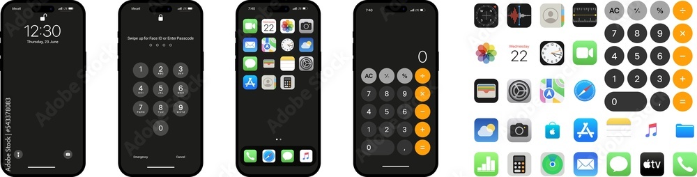 Apple interface on transparent background. Iphone display. Iphone home ...