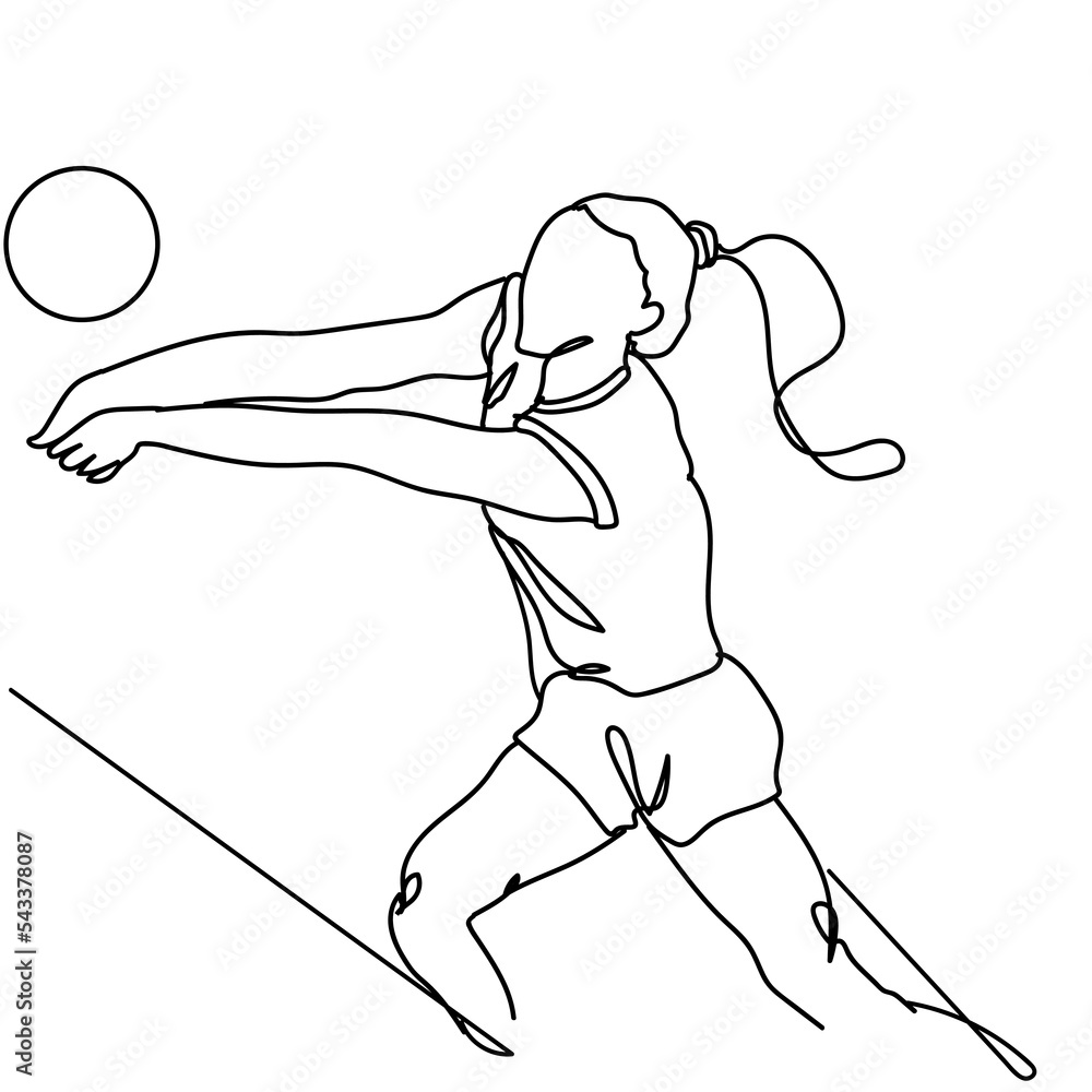 Single Continuous Line Drawing of Volleyball Player who are Playing ...