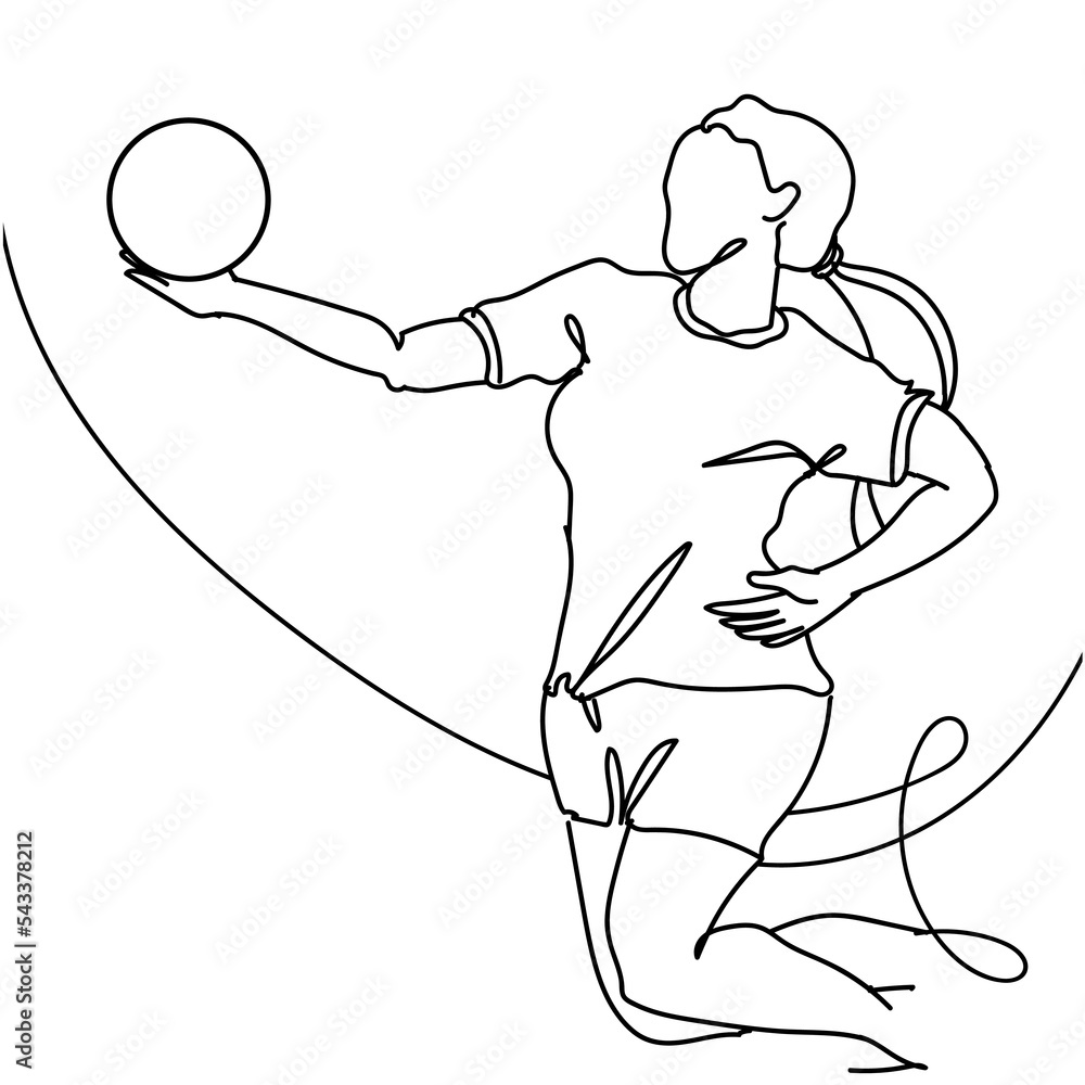 Continuous line drawing of female professional volleyball player with ...