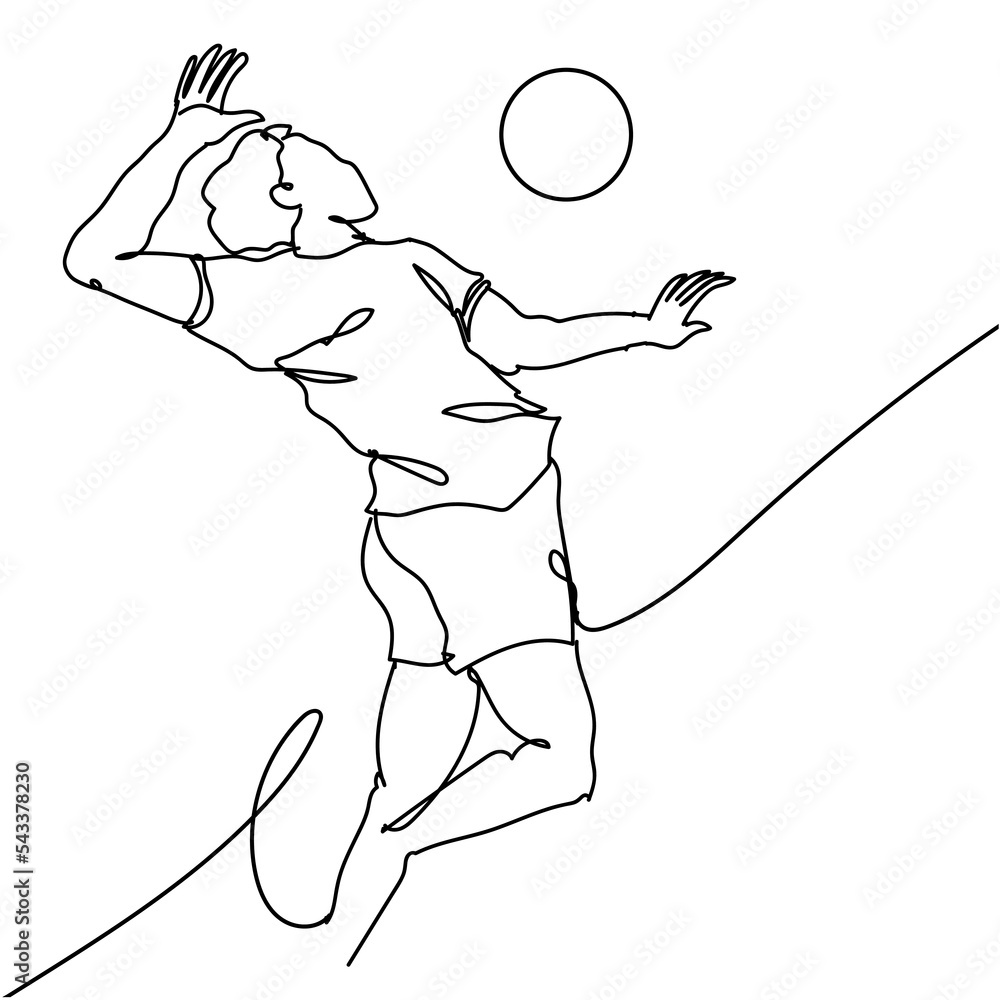 Continuous line drawing of female professional volleyball player with ...