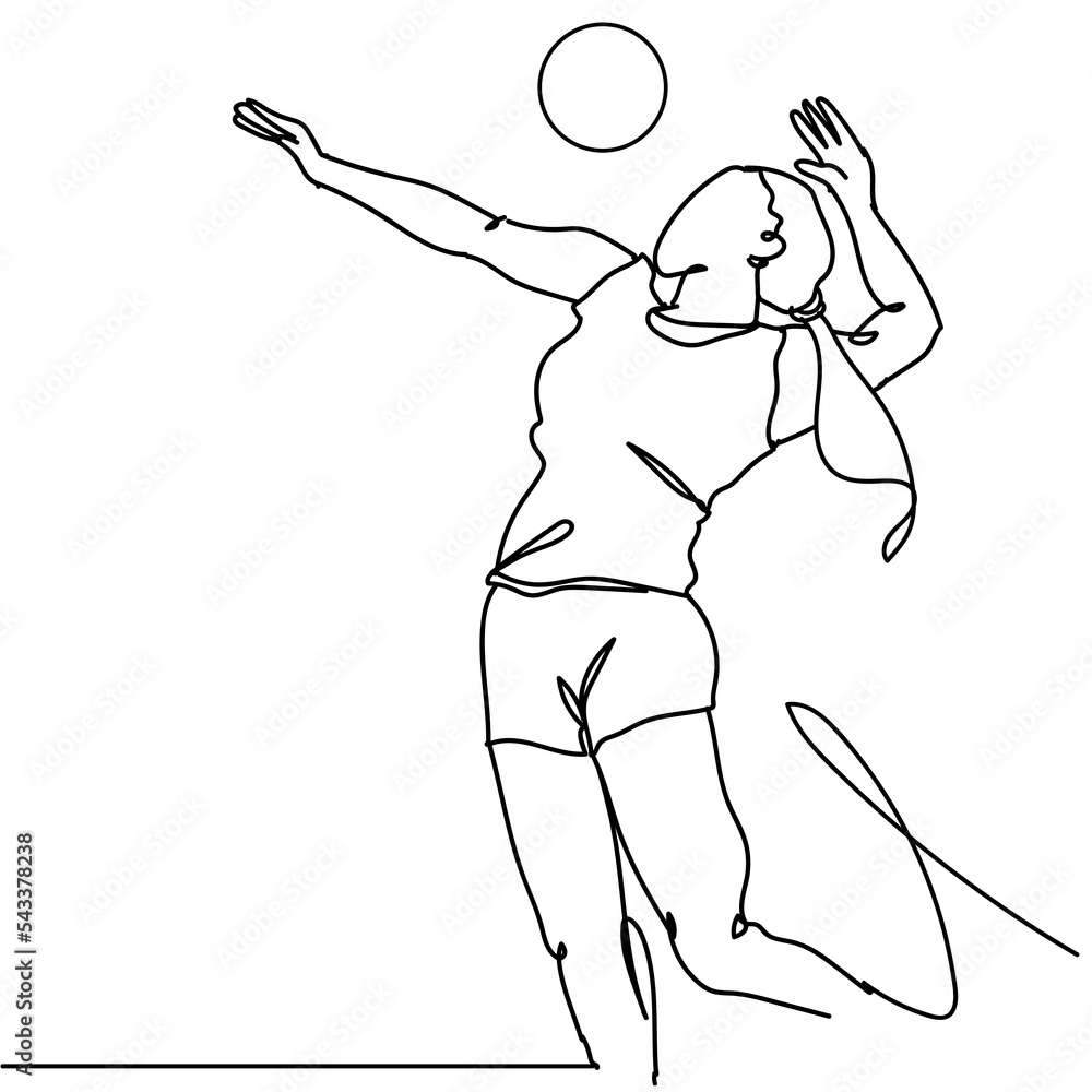 Single continuous line drawing of volleyball player. Hand drawn single ...