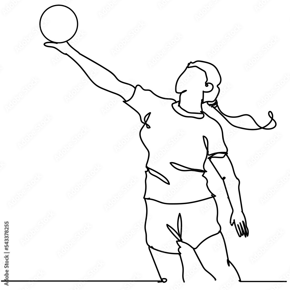 Continuous line drawing of female professional volleyball player with ...