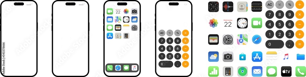 Apple interface on a transparent background. Transparent iPhone display ...