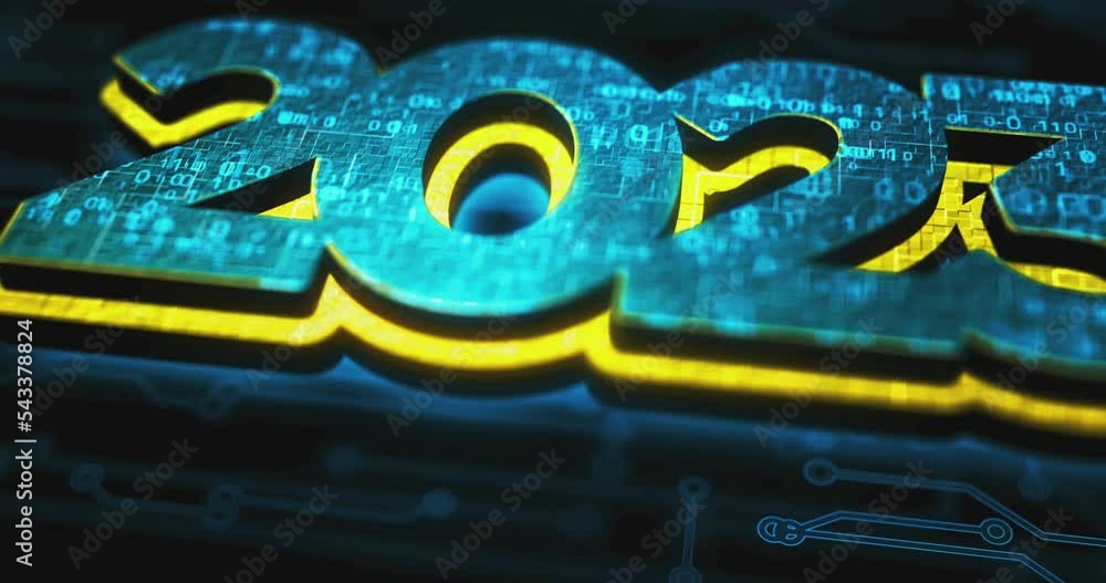 2023 year futuristic new neon colored symbol concept. Network, cyber ...