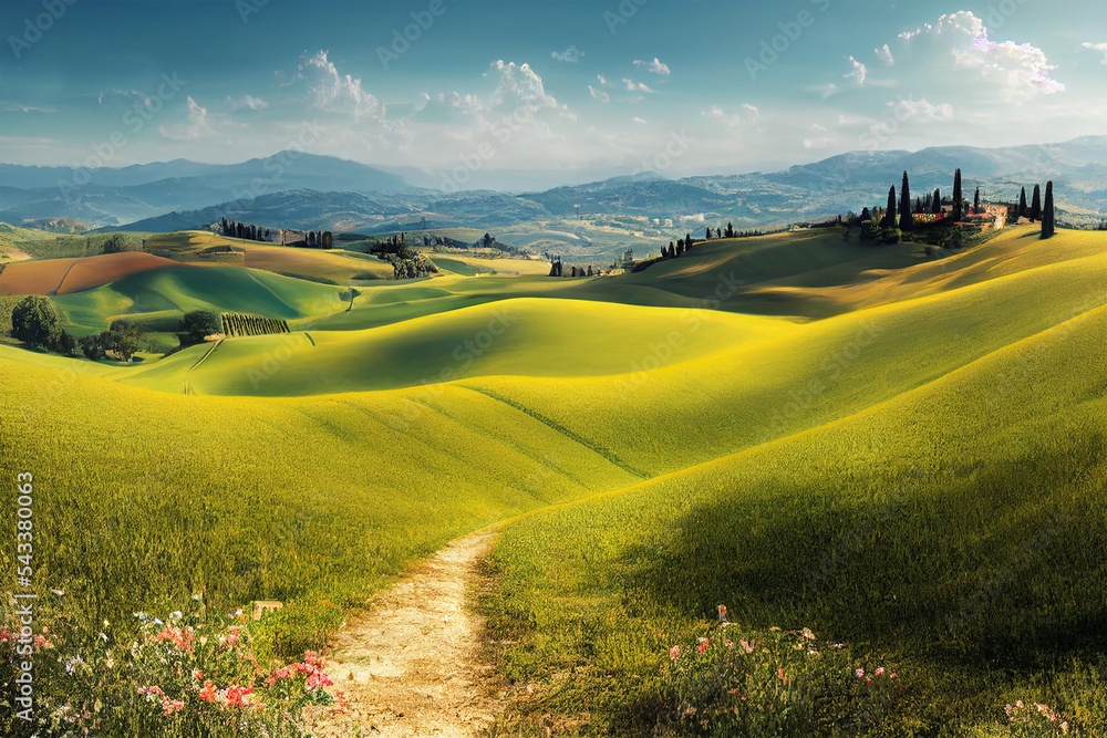beautiful Tuscan landscape in Italy on a sunny day at summer, scenery ...