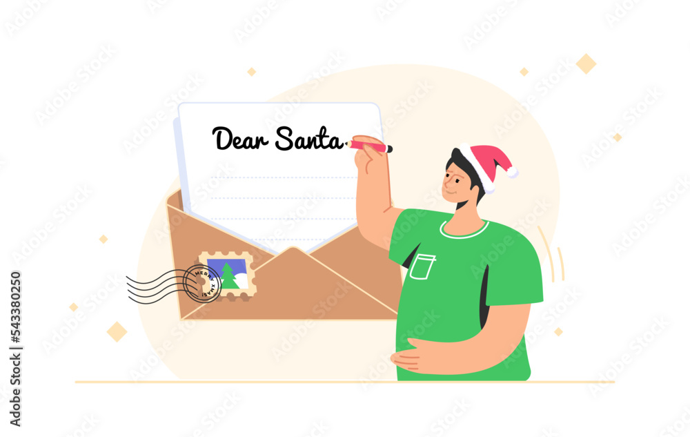 Christmas letter for Santa Claus as wish on holiday. Flat vector ...