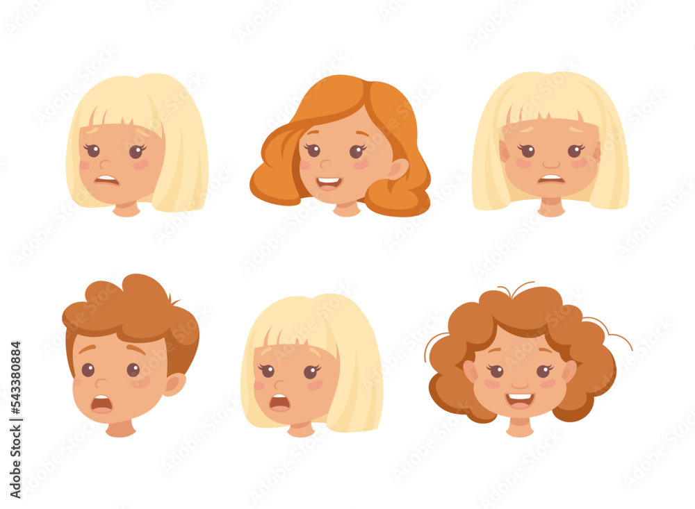 Little Boy and Girl Character Face with Different Emotion Vector Set ...