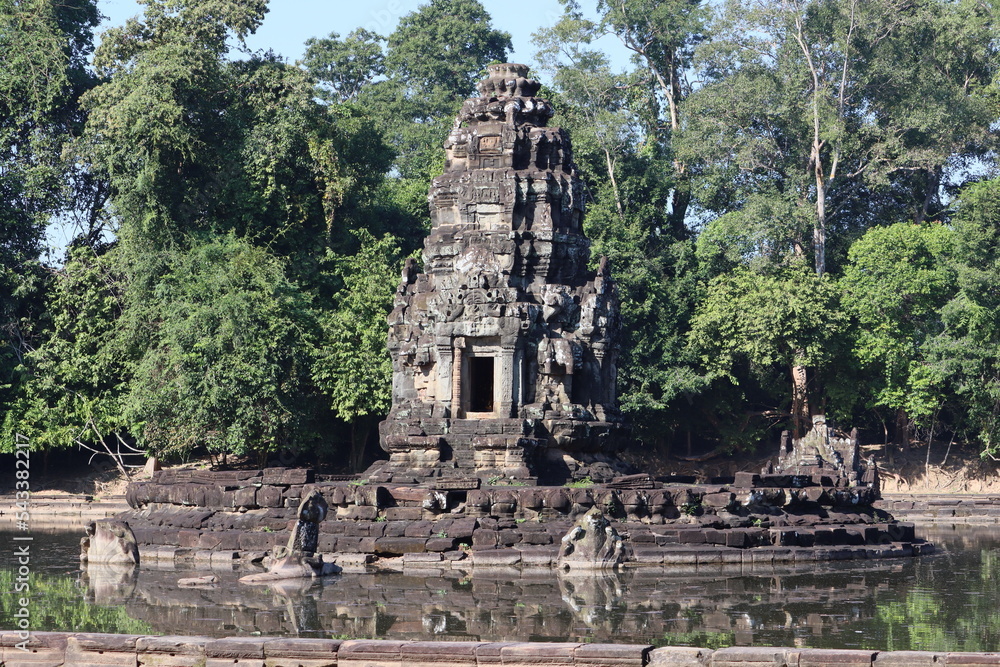 Neak Pean (or Neak Poan) at Angkor, Cambodia is an artificial island ...