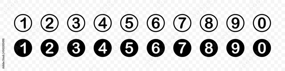 Number. Black Numbers collection, isolated. Number in circle on ...