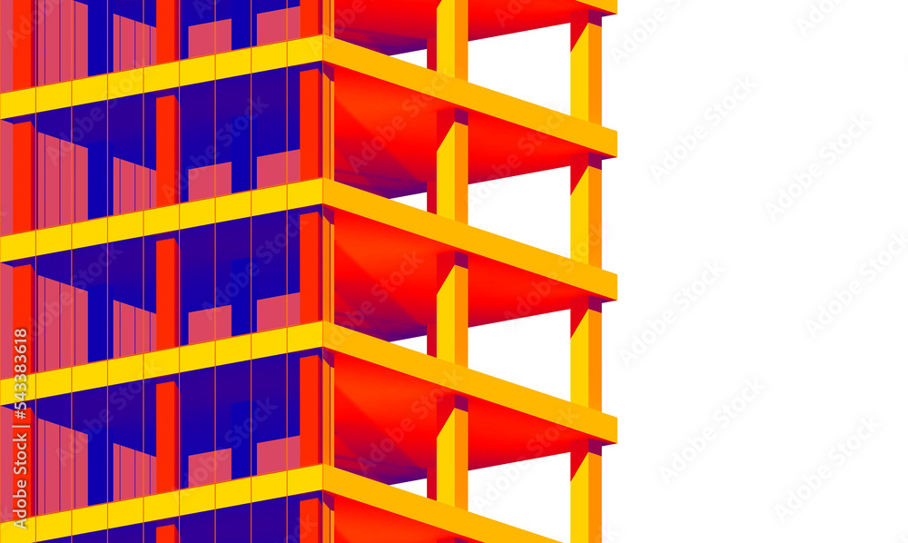 pillars in 3D graphics, section of the building as a "prototype" with ...