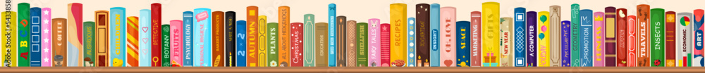 Vector bookshelf made of wood with books. Literature for the whole ...