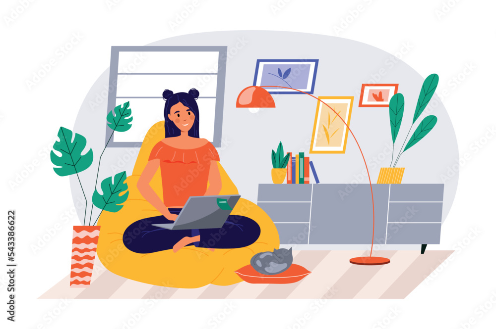 Freelance working concept with people scene in the flat cartoon style ...