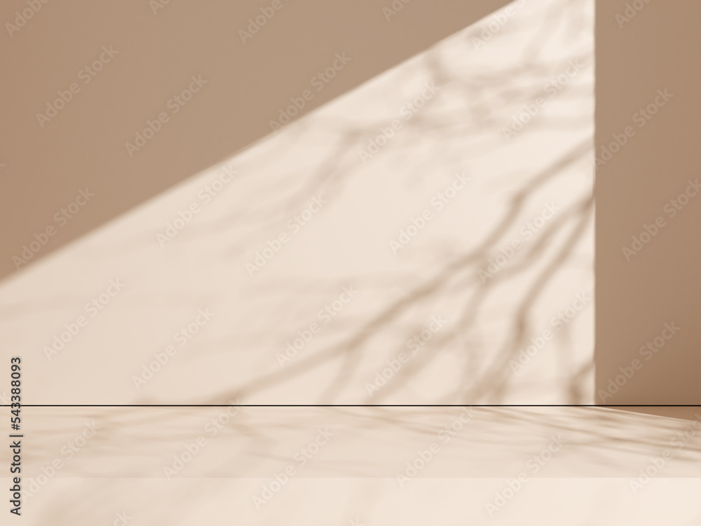 Natural shadow on a beige wall background for product presentation ...