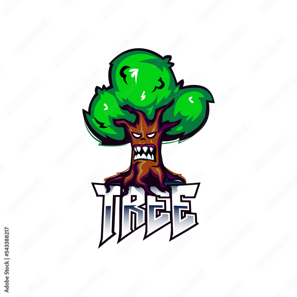 Tree logo icon PNG, Angry tree mascot logo icon design concept Stock ...