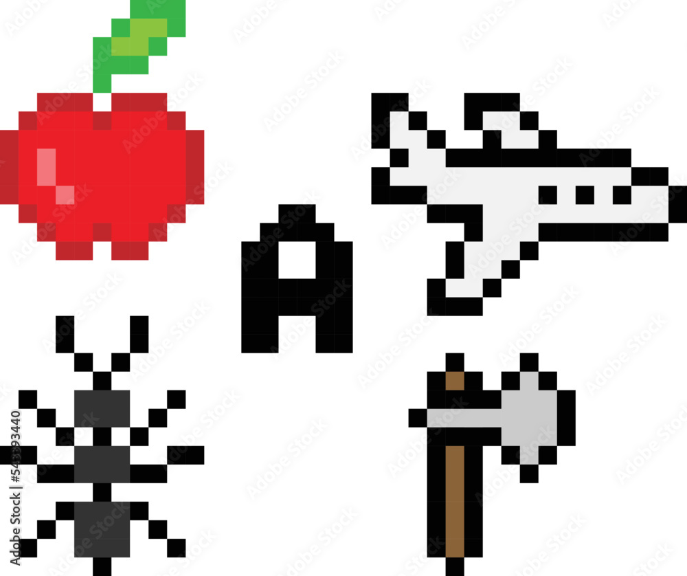 Alphabet A Flash card Pixel art vector illustration. Stock Vector ...