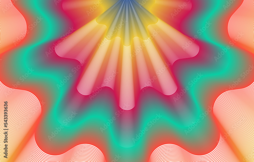 Abstract neon wavy line background. Heat wave radiation, glowing shells ...