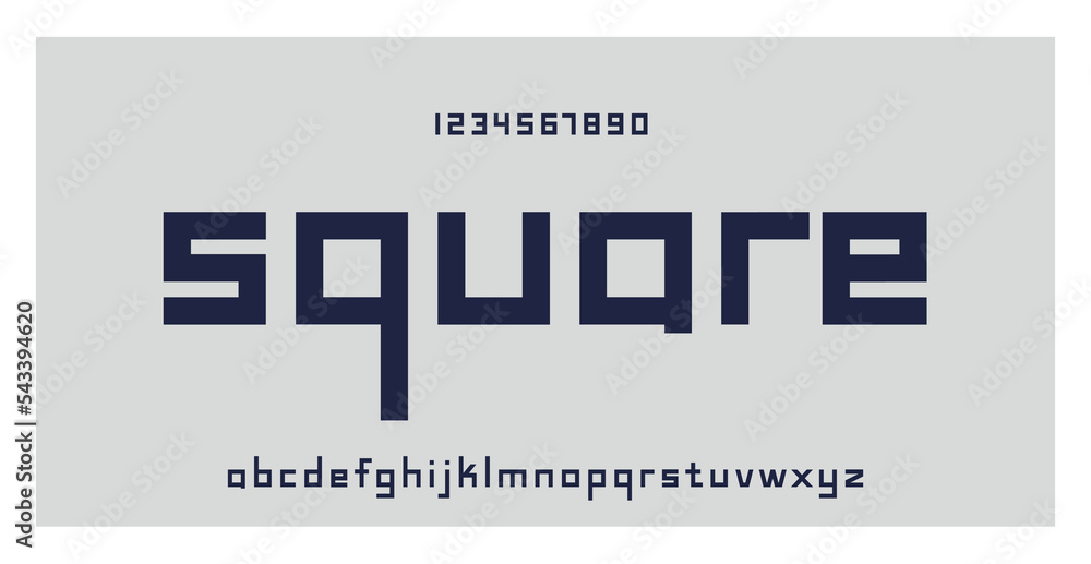Square typography. Geometric font typeface, numbers and letters set ...