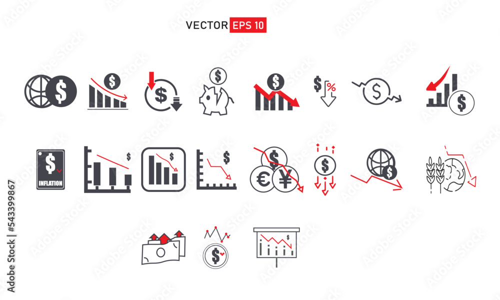 economy crisis and inflation icon set Vector Set of Icons Profit ...
