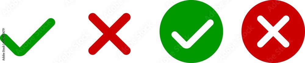 Checkmark icon and X. Icon for an application or website. Green and red ...
