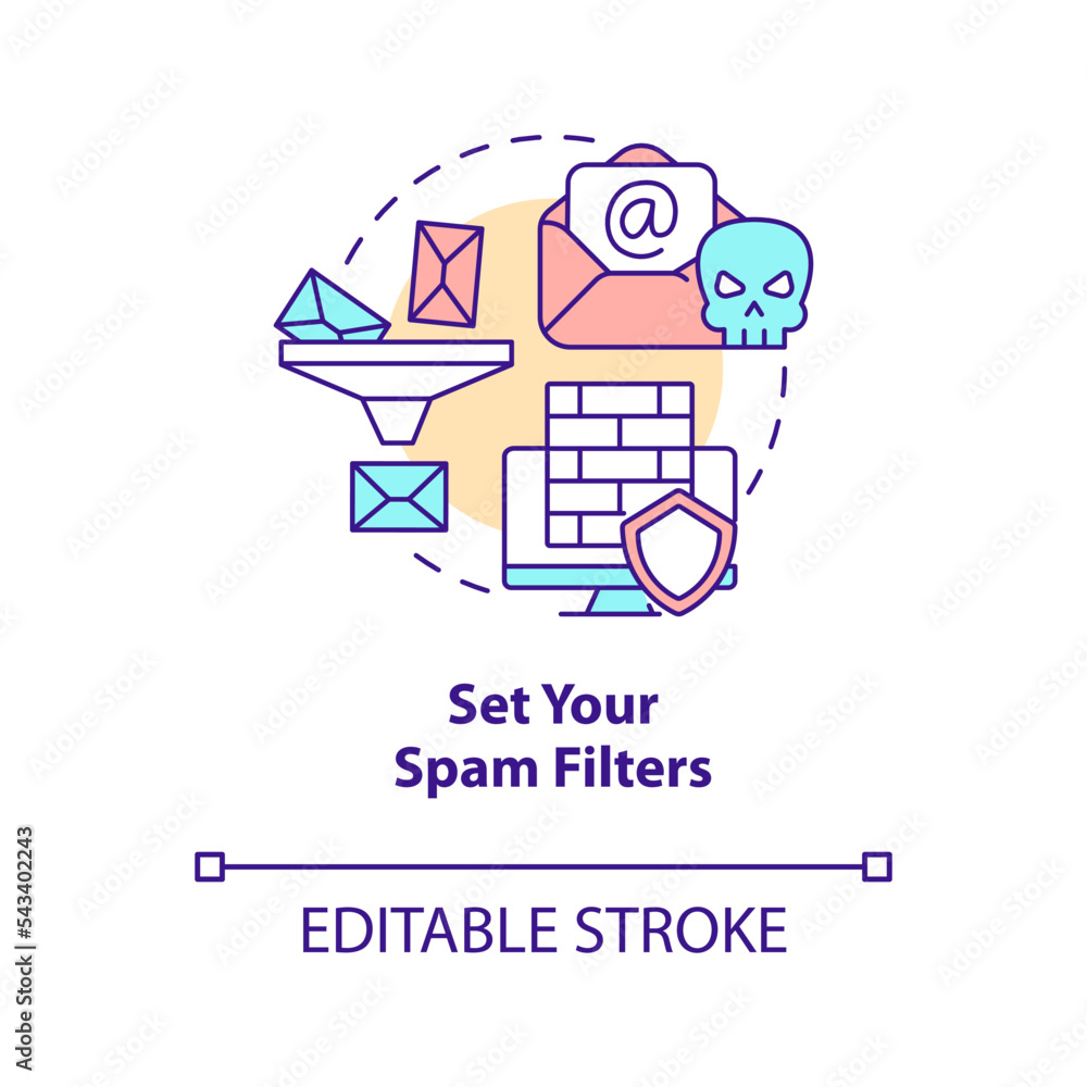 Set your spam filters concept icon. Email protection. Check security ...