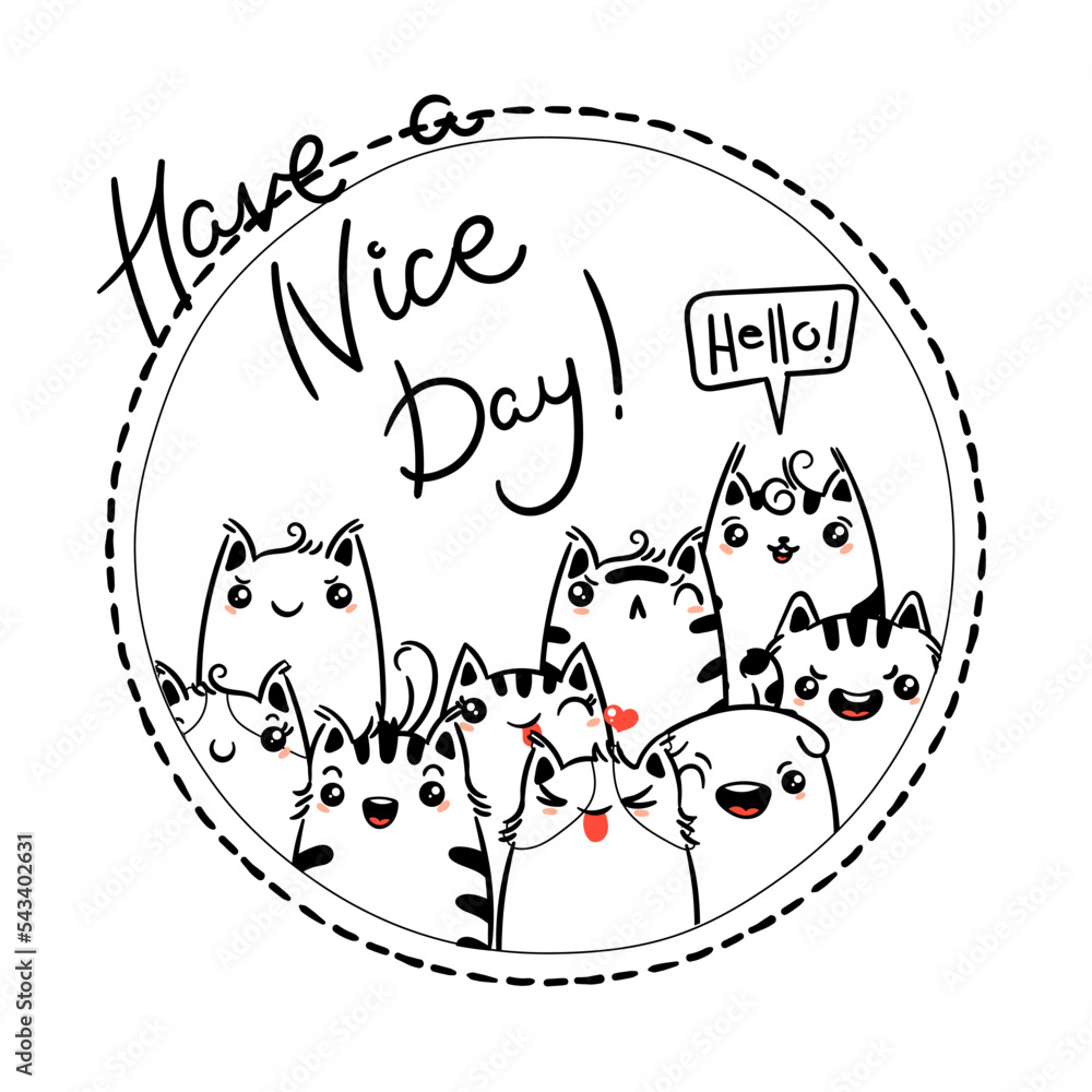Vetor de Have a Nice Day. Kawaii illustration hand drawn banner. Cute ...
