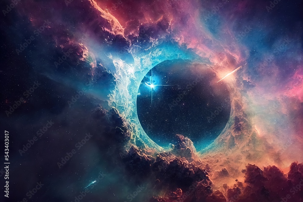 Raster illustration of distant space galaxy. Black hole, collapsar ...