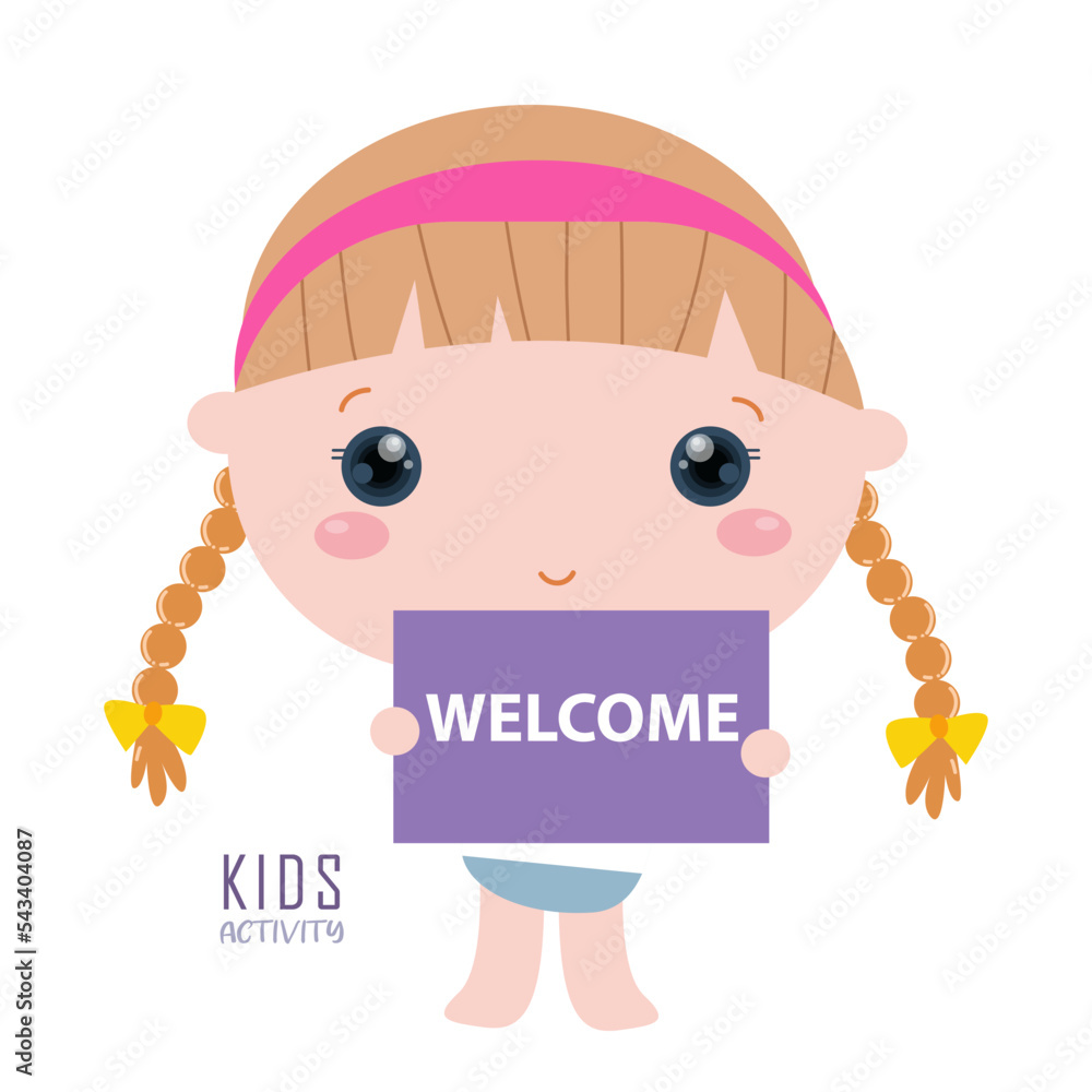 Cartoon cute girl welcome Stock Vector | Adobe Stock