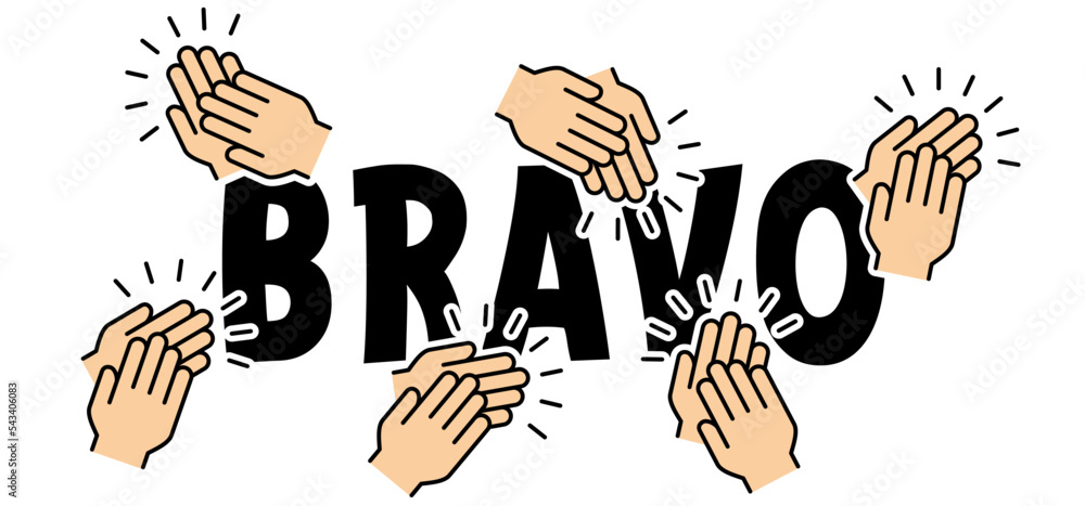 Bravo, supper or bravely and applause icon. Courageously greeting idea ...
